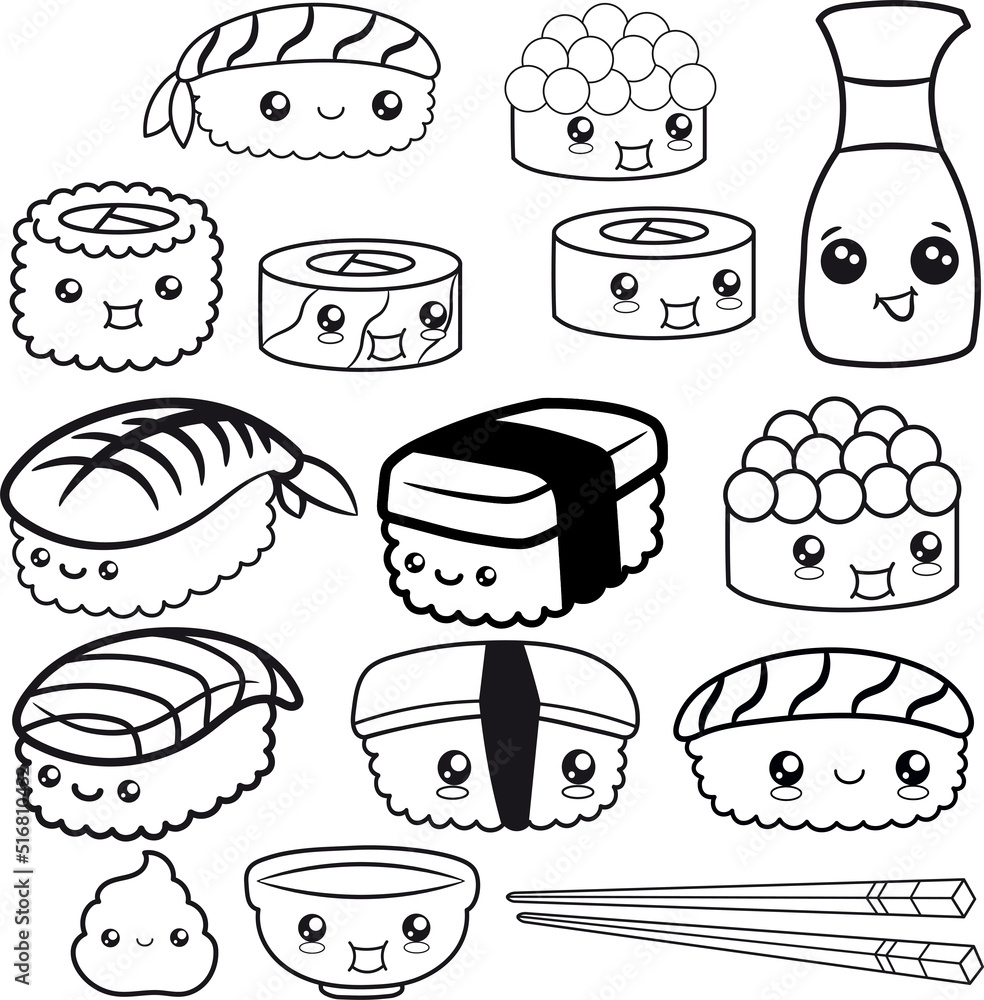Kawaii Sushi Set 31 Clipart SVG. Japanese food Rolls Printable PNG,SVG ...