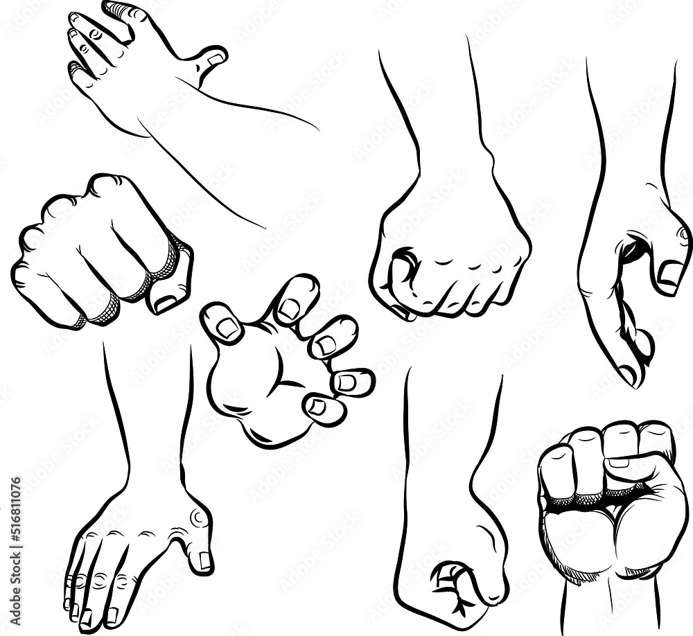 Different vector collection signs of hand gestures, doodle style line ...