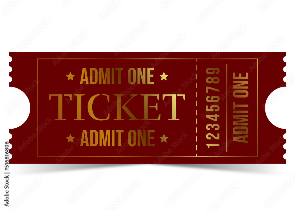 Gold ticket, premium and luxury coupon in red and golden colours ...