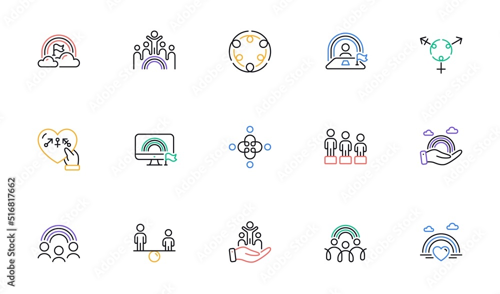 Equality, Equity and Diversity line icons. LGBT rights, Equal ...