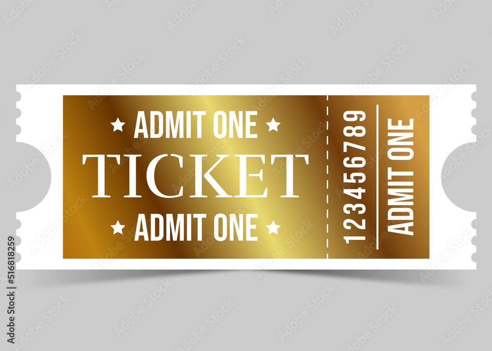 Gold ticket, premium and luxury coupon in white and golden colours ...