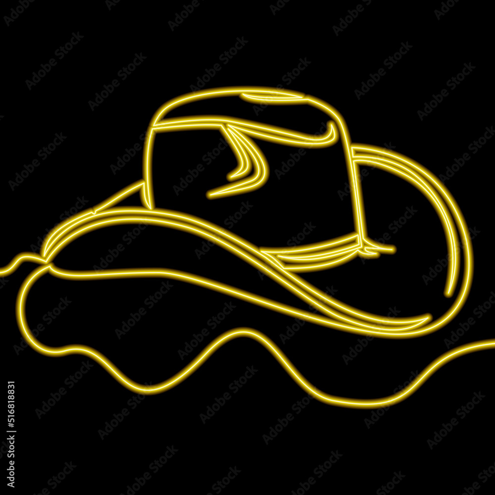 Continuous line drawing Cowboy Hat icon neon glow vector illustration ...