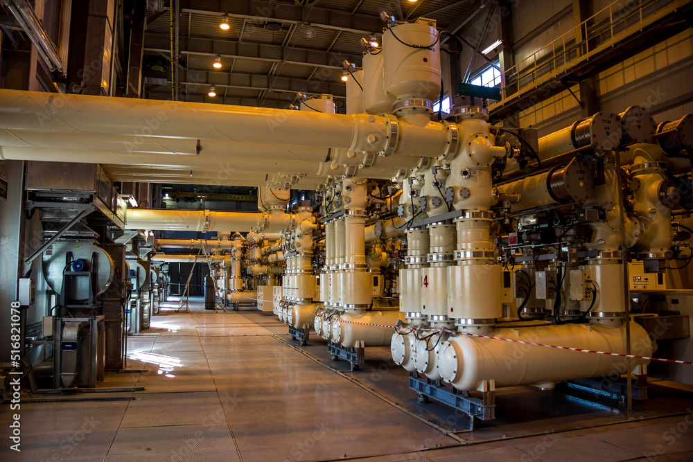 Complex gas-insulated switchgear inside Nuclear Power Plant Stock Photo ...