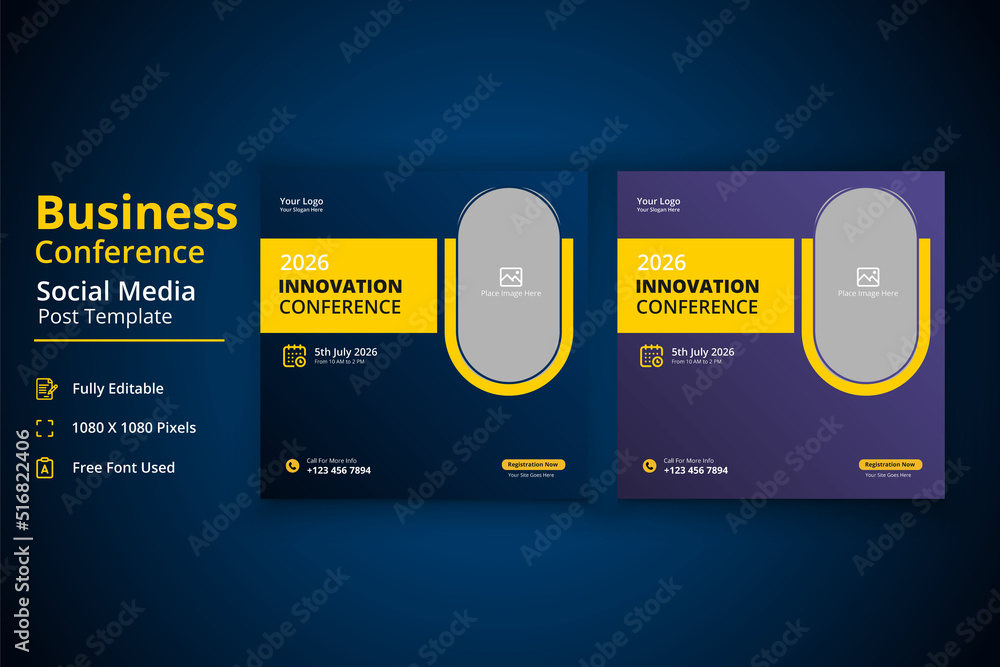 Business Conference Social Media Post Template, Seminar Social Media ...