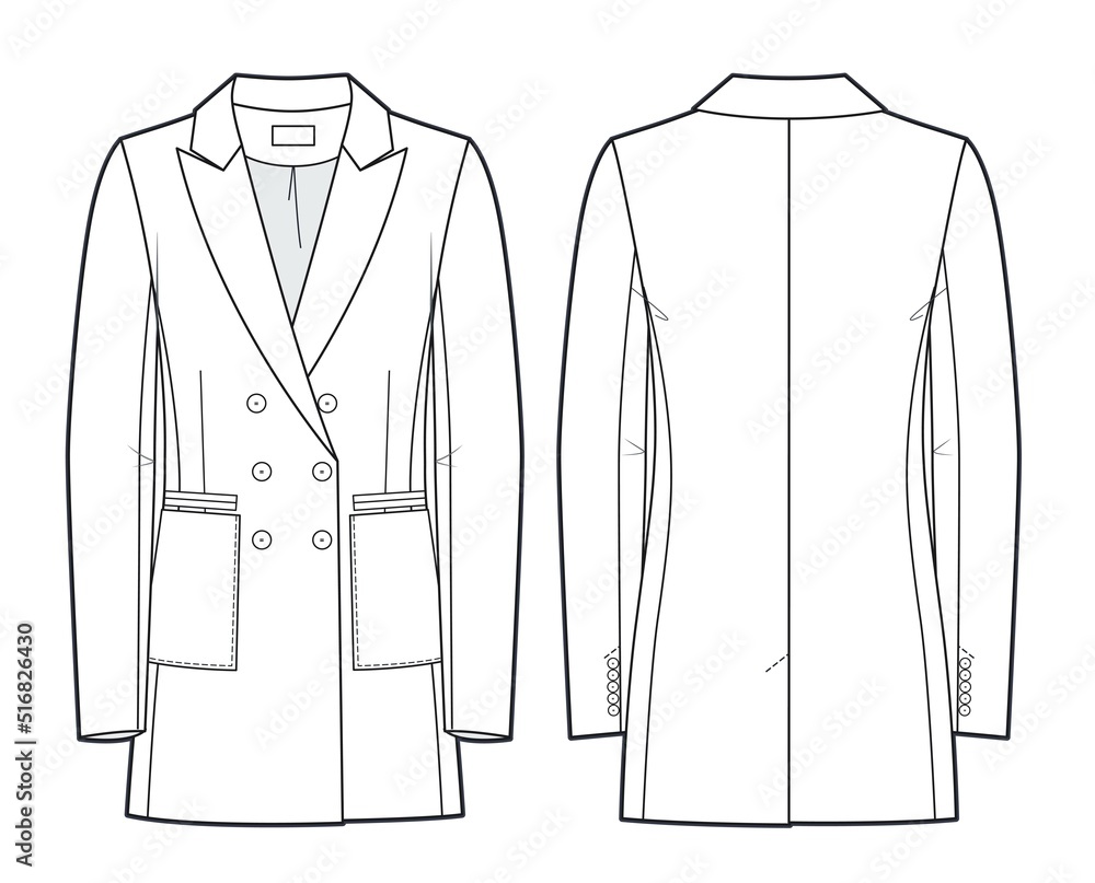 Unisex Сlassic Jacket technical fashion illustration, double breasted ...