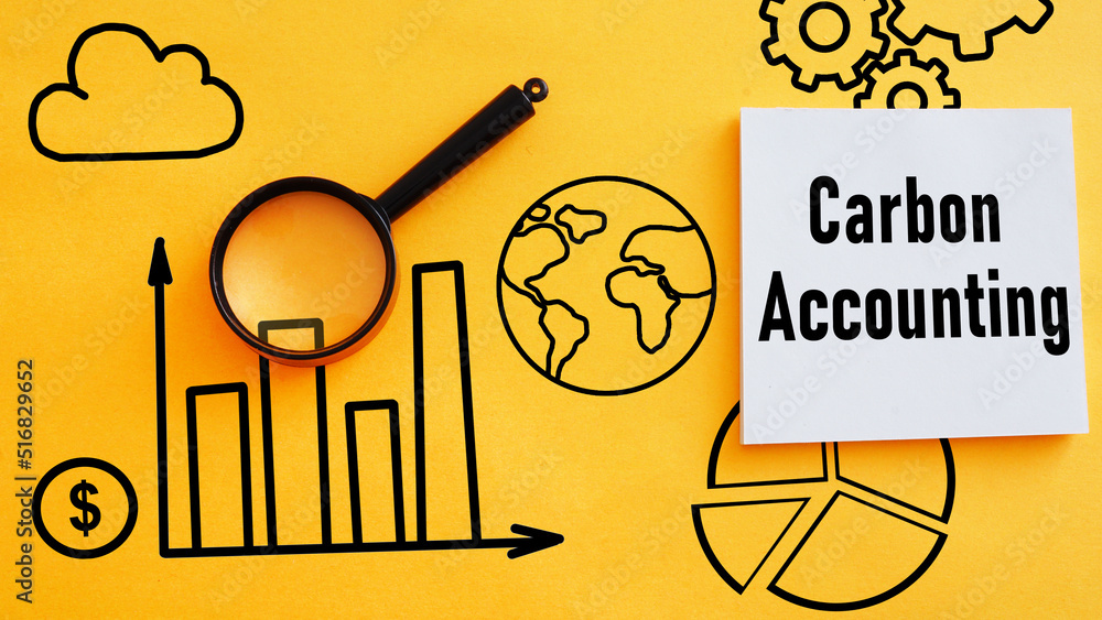 Carbon accounting is shown using the text Stock Photo | Adobe Stock