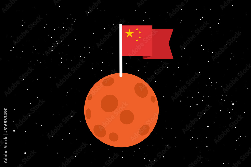 National flag of China is waving on the Mars - planet is explored and ...