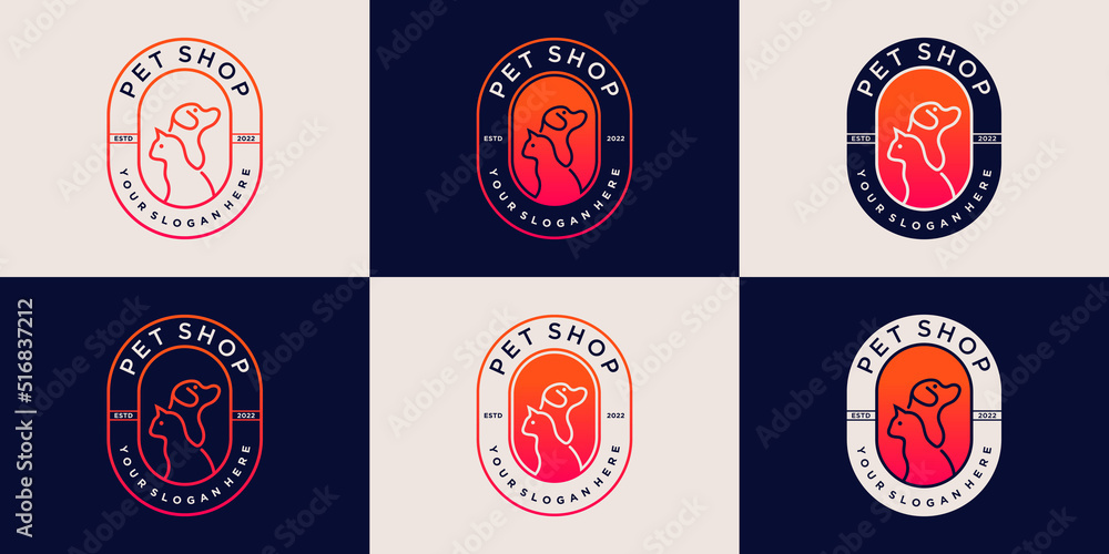 Set of pets shop logo design collection with modern emblem style ...