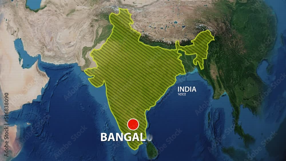 Designation of the borders of India on the map and the mark of the ...