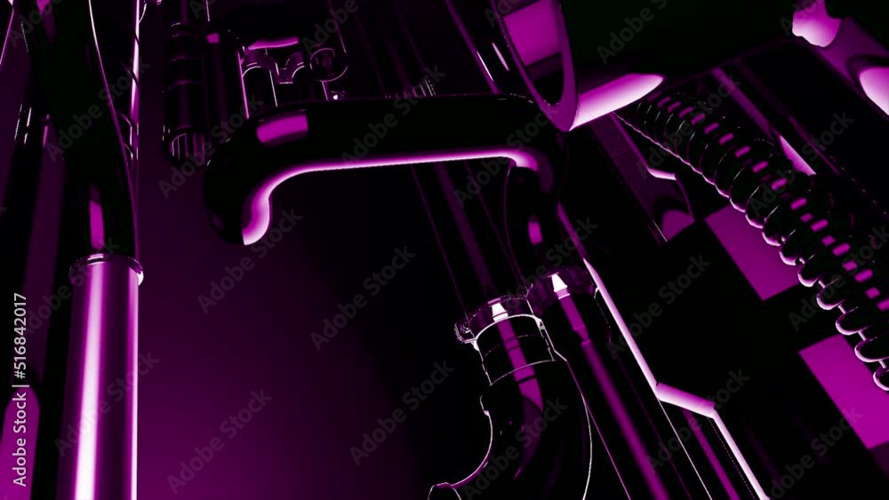 3D animation of technical pipes. Motion. Pipes and parts in sewer ...