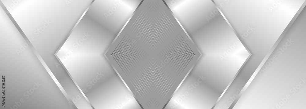 Abstract geometric wide metallic background with silver gradient lines ...