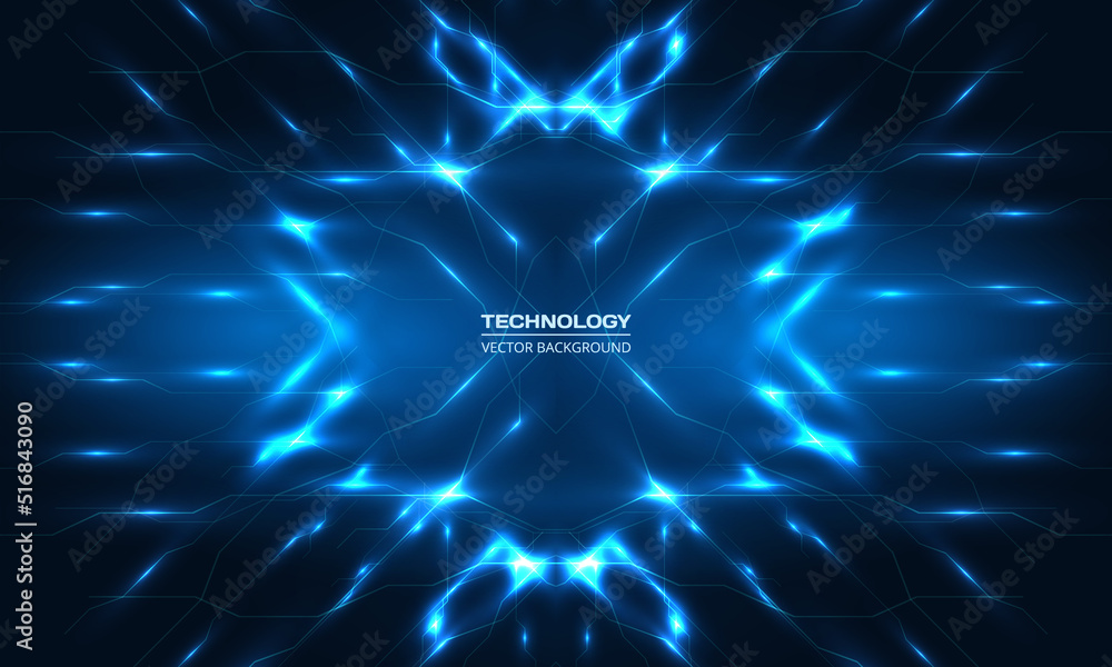 Digital technology background with blue lines and light rays effect ...