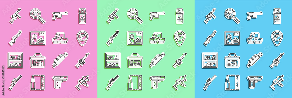 Set line MP9I submachine gun, M16A1 rifle, Location with weapon, Mauser ...