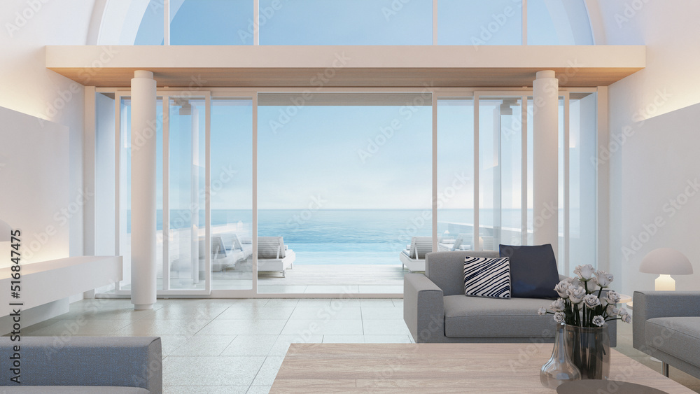 Luxury villa house on the beach sea view interior modern design - 3D ...