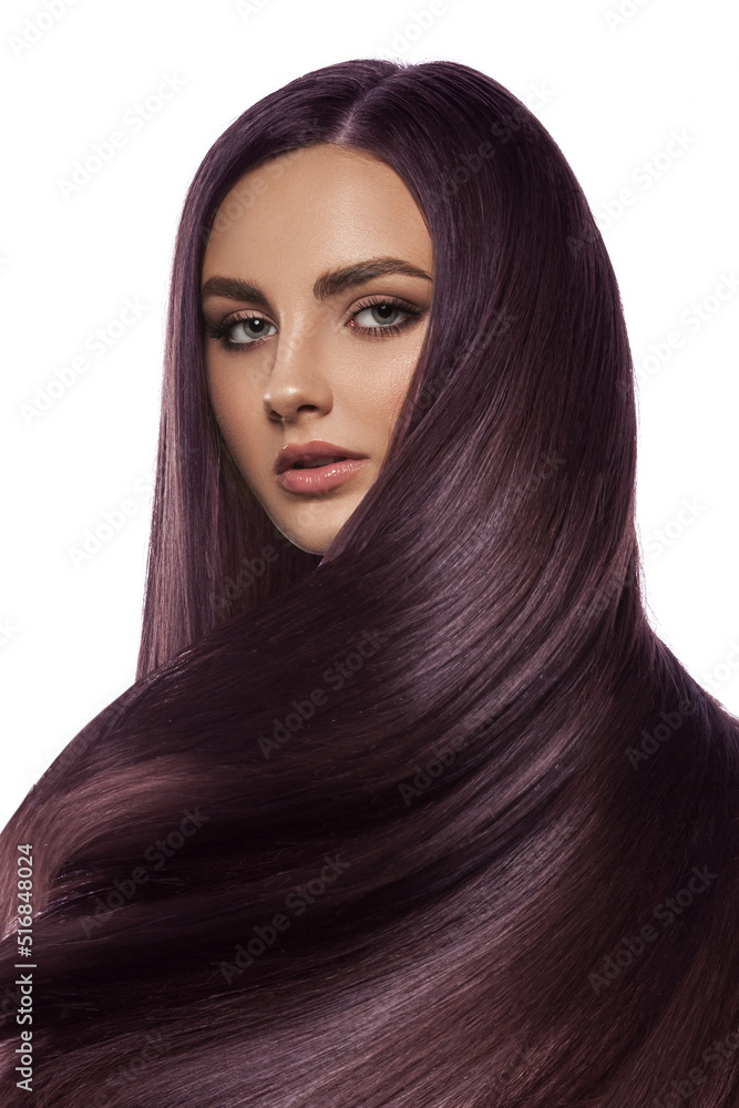 Beautiful model with long shiny hair of different colors Stock Photo ...