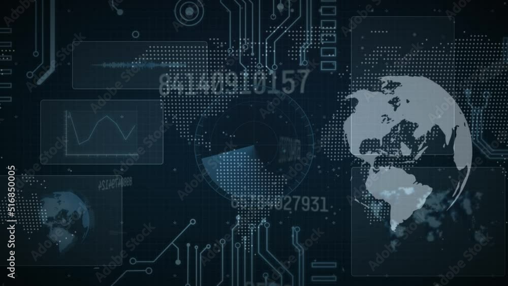 Animation Of Scope Scanning With Globe Over Data Processing And World Map Stock Video Adobe Stock