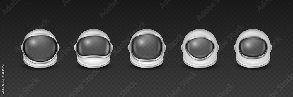 Vector 3d Realistic Astronaut Helmets, Cosmonaut Mask with Transparent ...