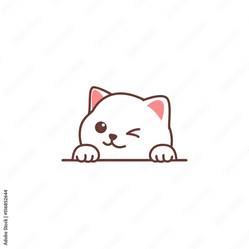 Cute white cat peeking and winking eye cartoon, vector illustration ... Cute white cat peeking and winking eye cartoon, vector illustration ...