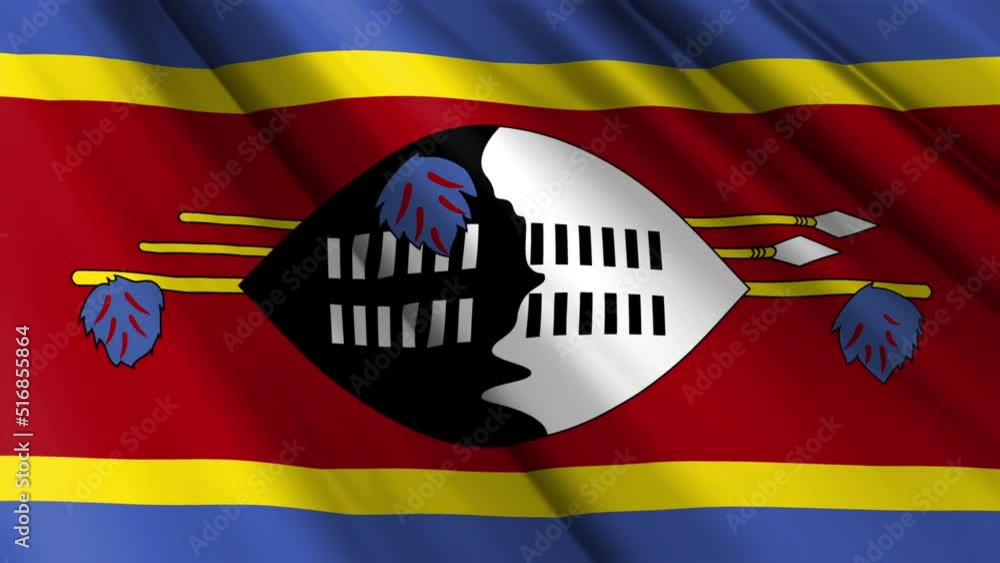 Close up realistic texture fabric textile silk satin flag of Eswatini ...