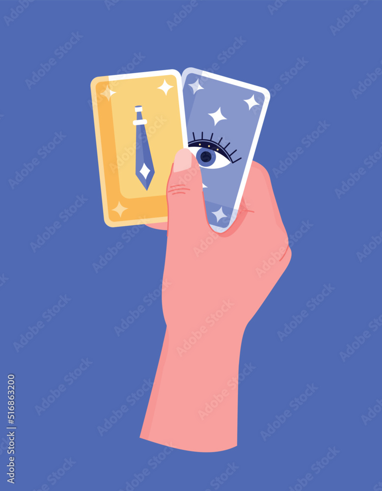 Vetor de Mystical esoteric hand with cards. Sorceress predicts future ...