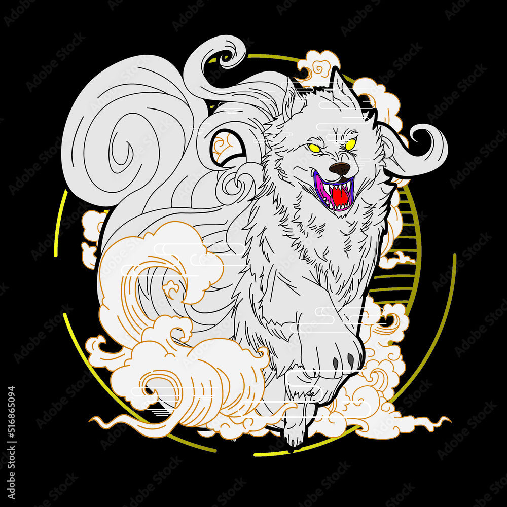 fox illustration with japanese style for kaijune event Stock Vector ...