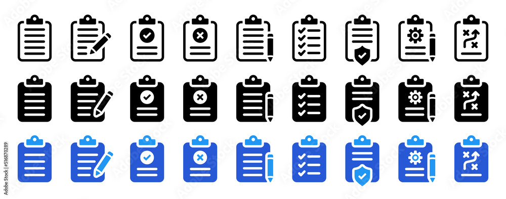 Clipboard icon set in line design. Vector illustration Stock Vector ...