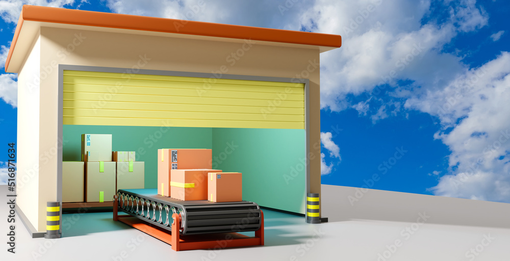 Logistic warehouse. Automation metaphor pipeline. Small storage ...
