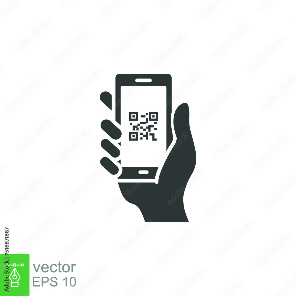 QR code scanning in smartphone screen. Hand holding Mobile phone ...