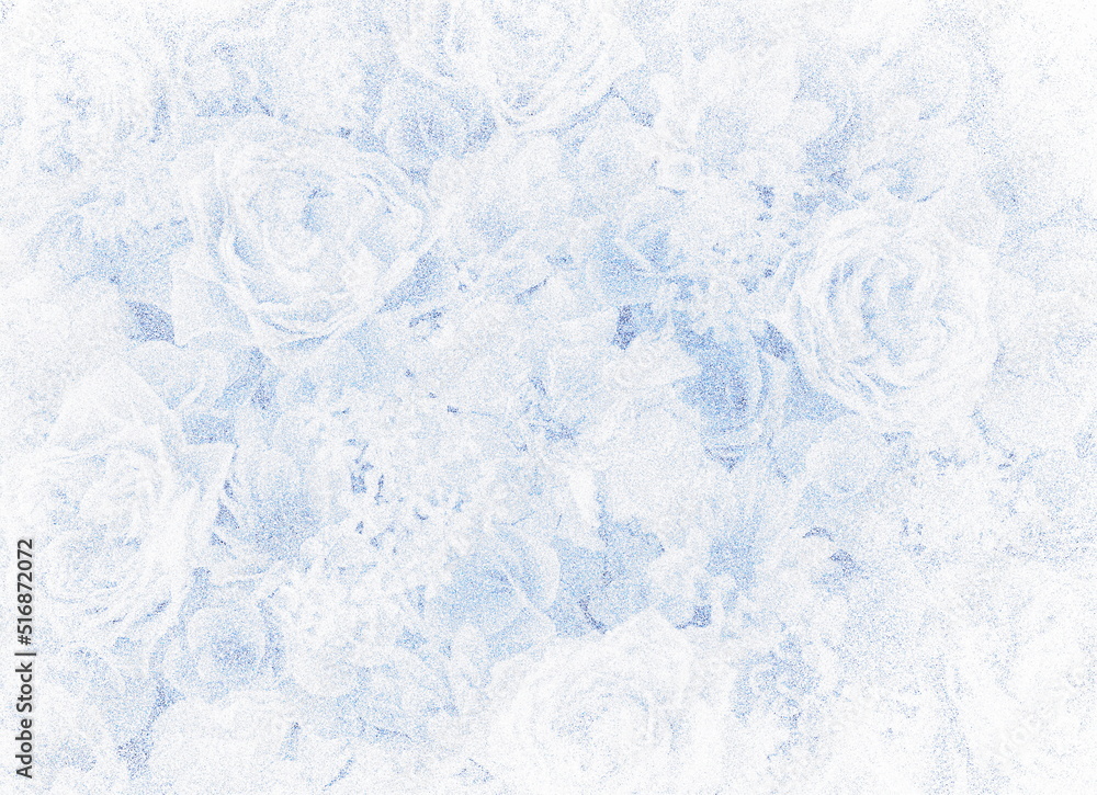 Blue stippling art. Rose and hydrangea. Floral background in dotwork ...