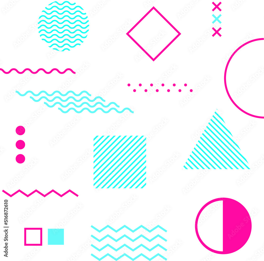 Simple memphis elements. Set of geometric shapes. Editable and ...