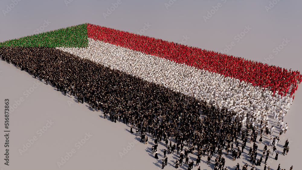 Sudanese Flag formed from a Crowd of People. Banner of Sudan on White ...