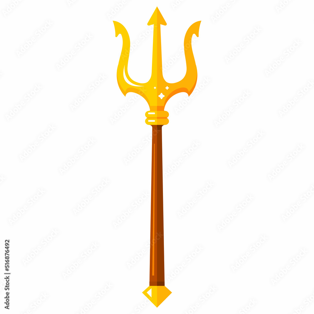 golden trident weapon of Poseidon. aquaman staff. flat vector ...