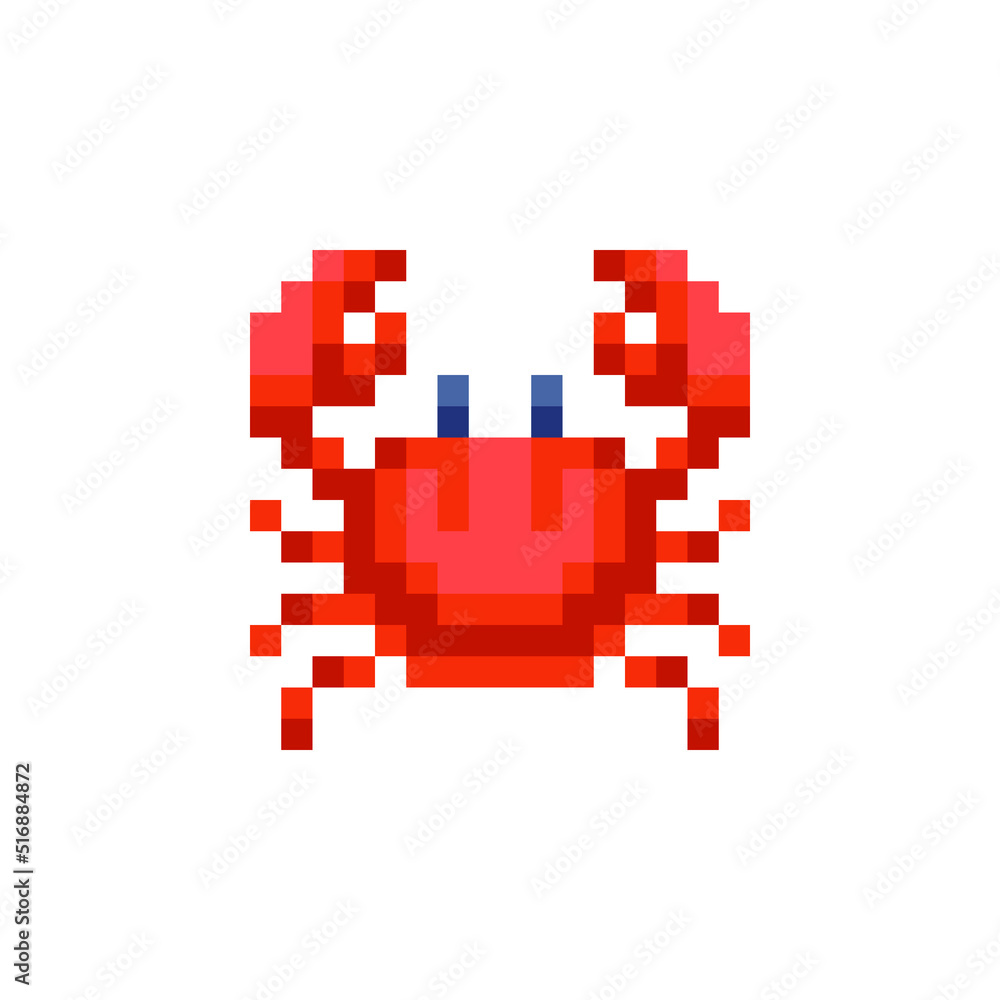 Crab character pixel art icon. Element design for logo, stickers, web ...