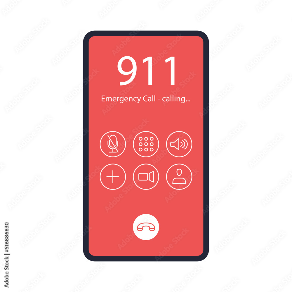 Emergency call 911 on screen smartphone. Police, ambulance, fire ...