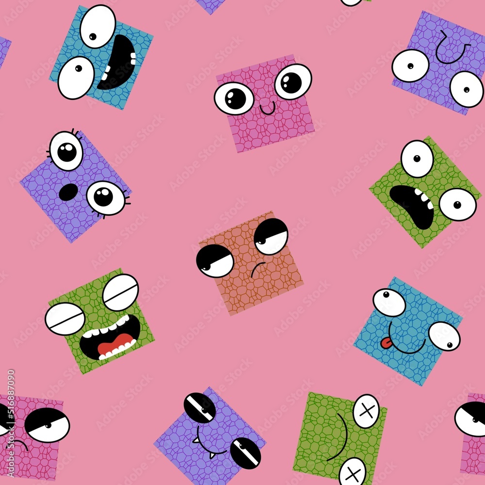 Square monsters seamless cartoon kids pattern for clothes print and ...