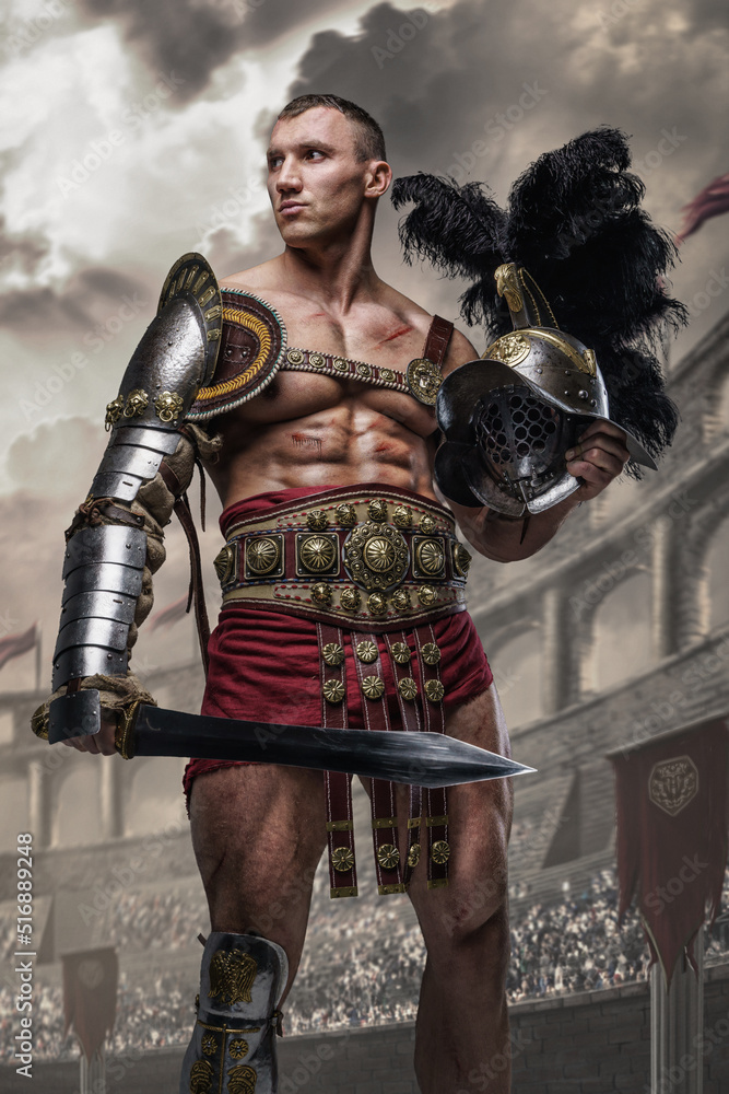 Art of handsome arena fighter from ancient rome with muscular build ...