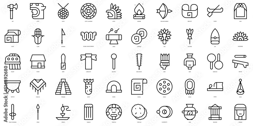 Set of thin line aztec Icons. Vector illustration Stock Vector | Adobe ...