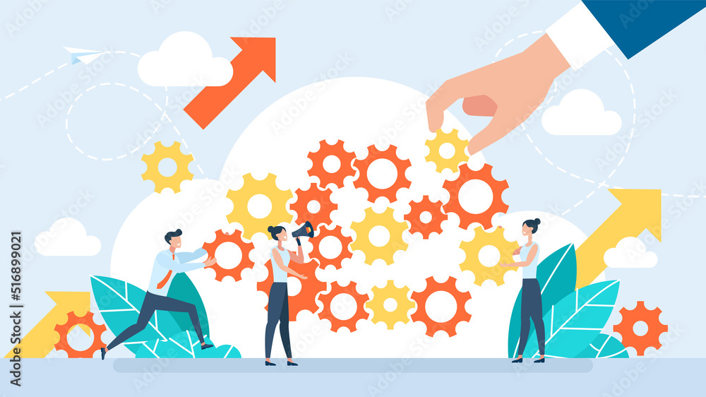 Teamwork. Various gears. The concept of departmental cooperation. A ...