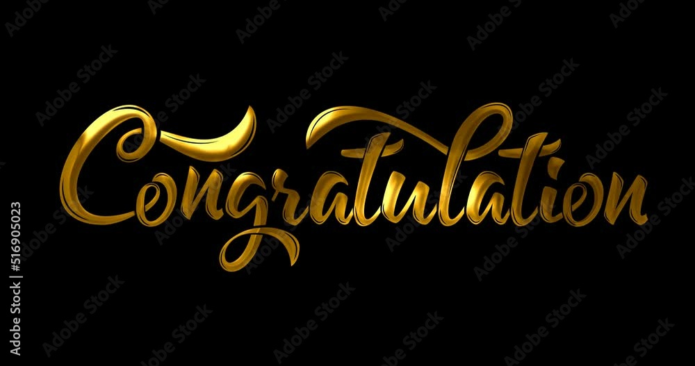 Animated text congratulation in golden color on the black background ...