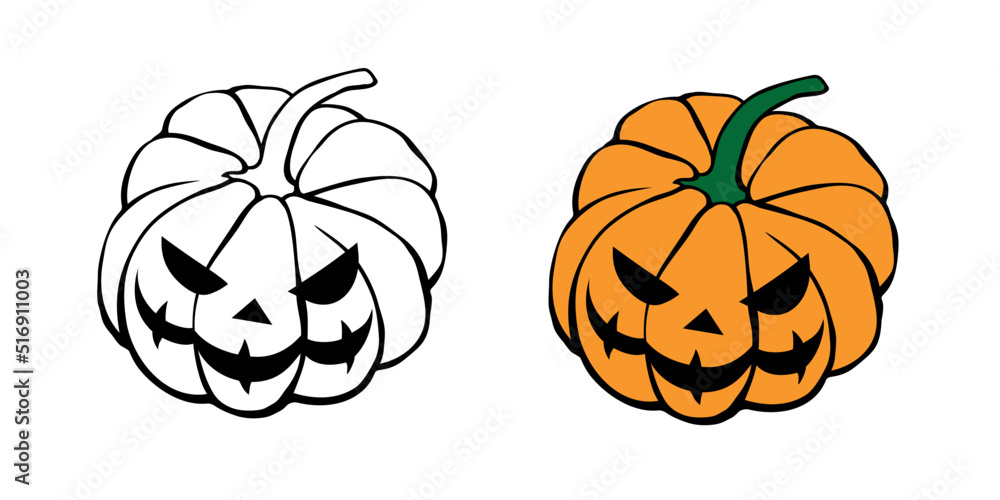 Vector simple scary spooky smiling Halloween pumpkin isolated. Jack o ...