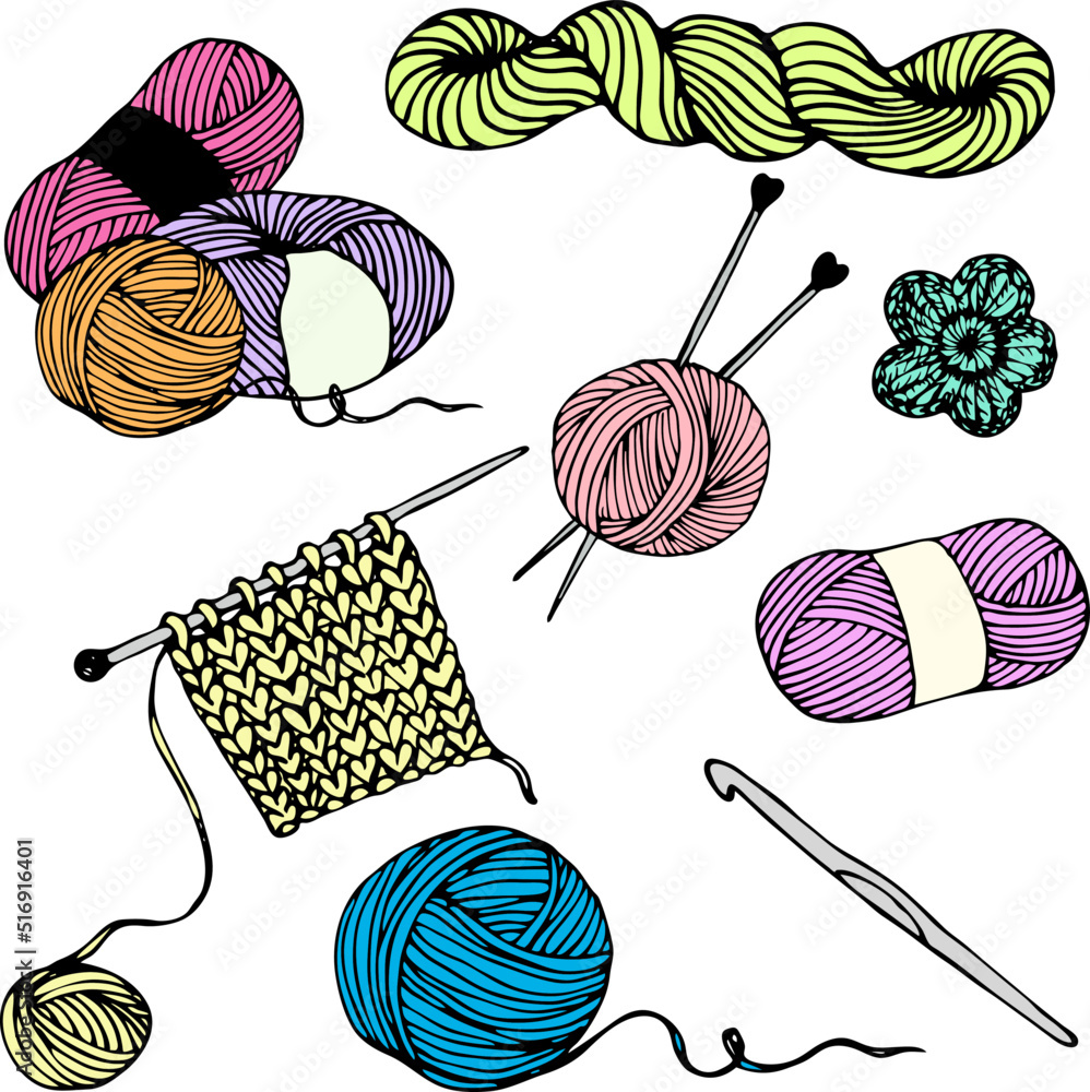 Line Drawing Knitting Crochet Stock Vector | Adobe Stock