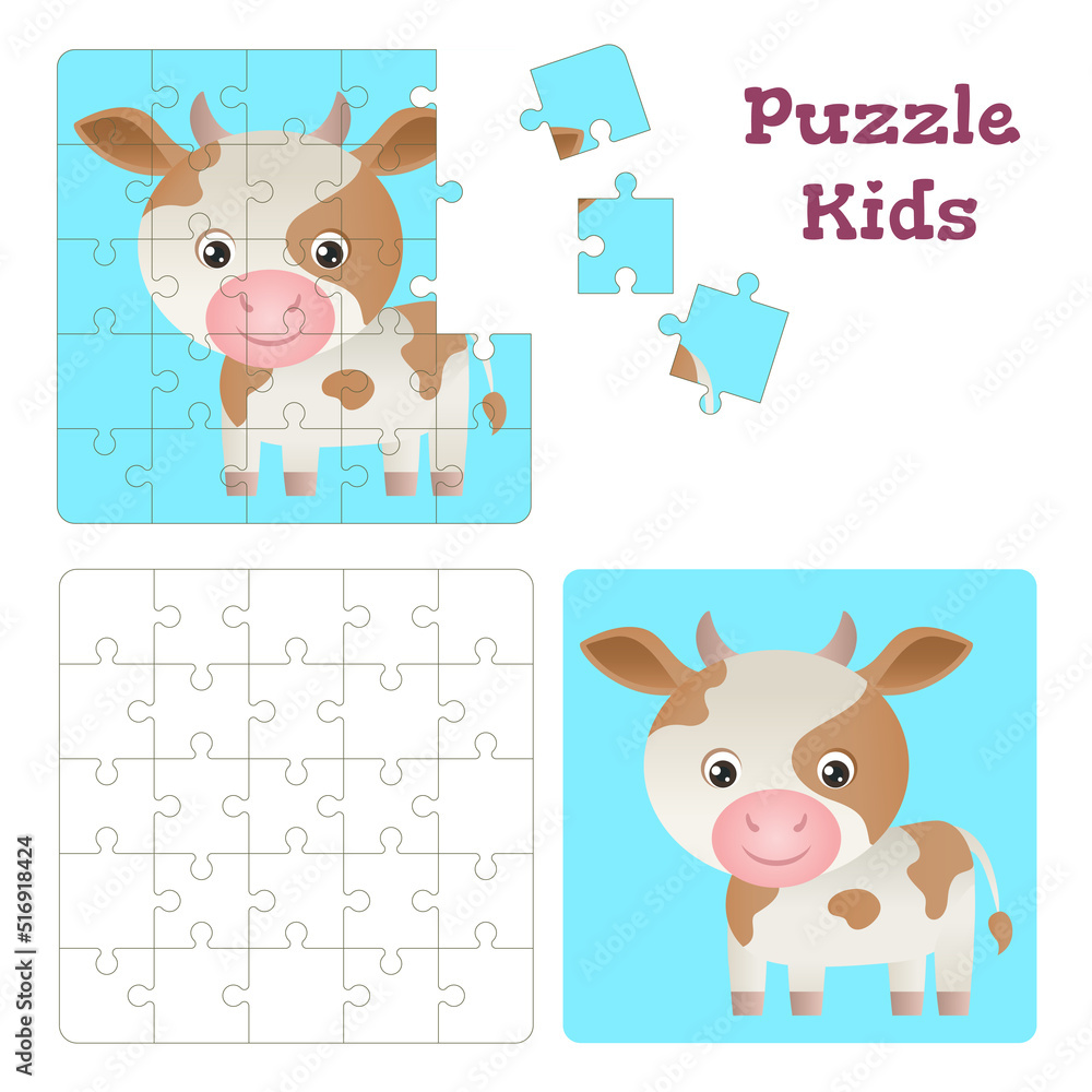Jigsaw puzzle kids game. Cartoon vector illustration in flat style ...