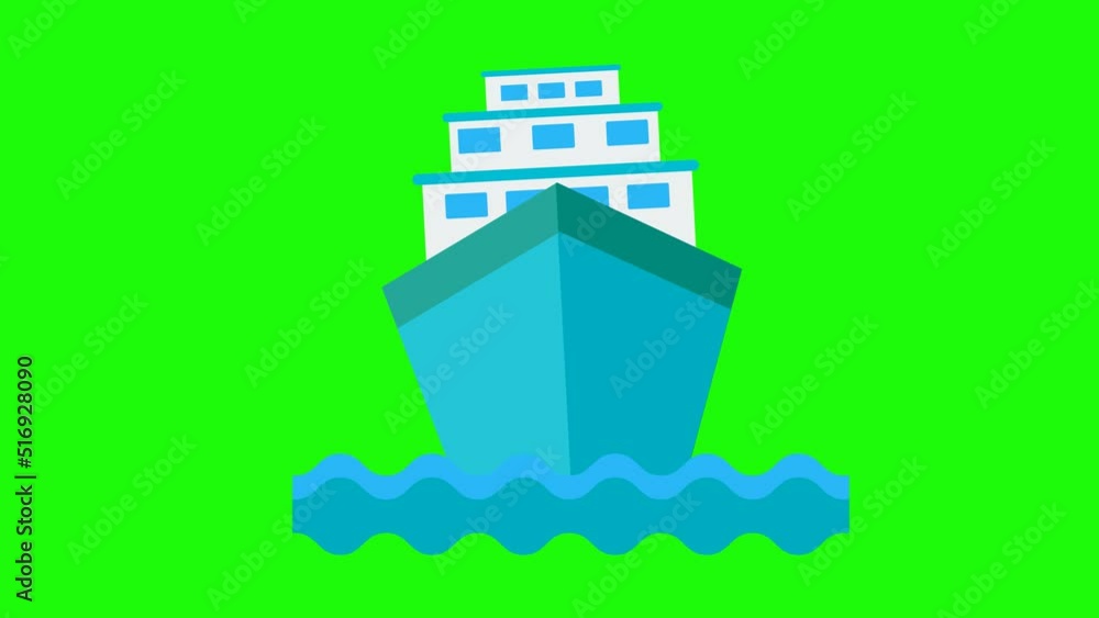 Ship cartoon animation loop on a green background. Animated vehicle ...