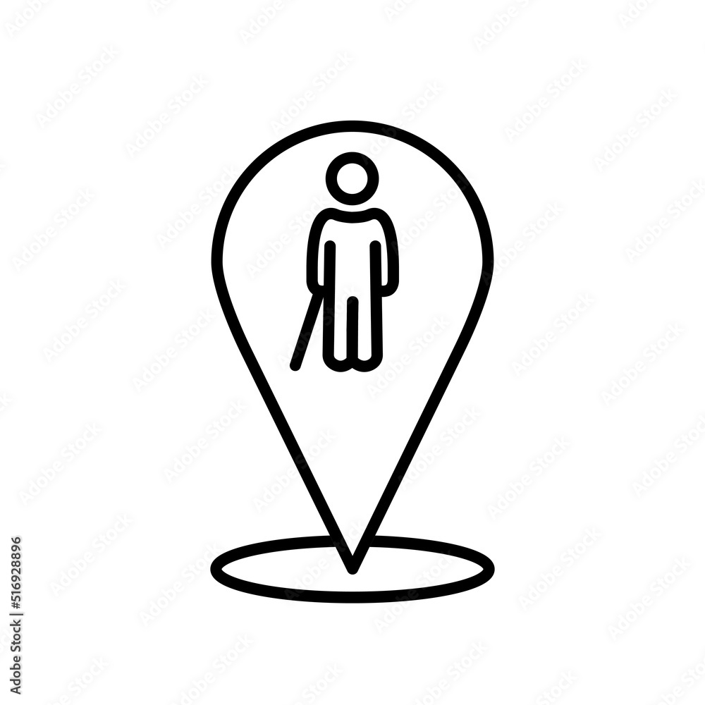 Old man with cane line and glyph icon, disability and pensioner, old ...