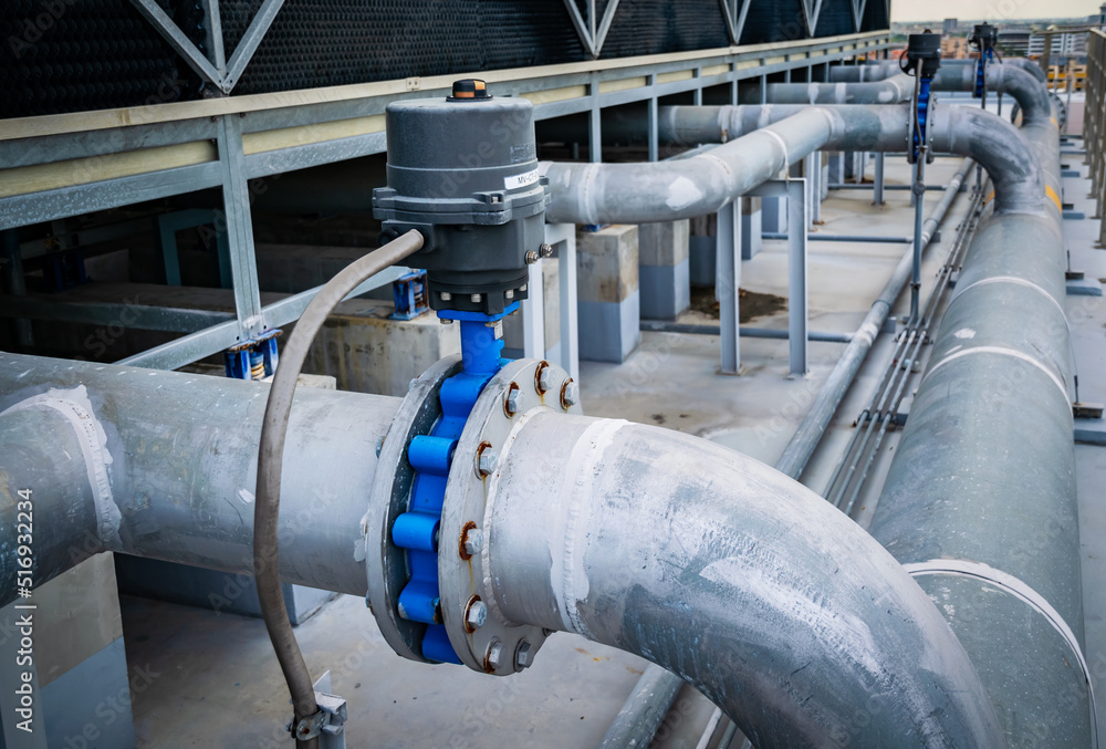 Open or close valve of cooling tower,butterfly valve beside of cooling ...