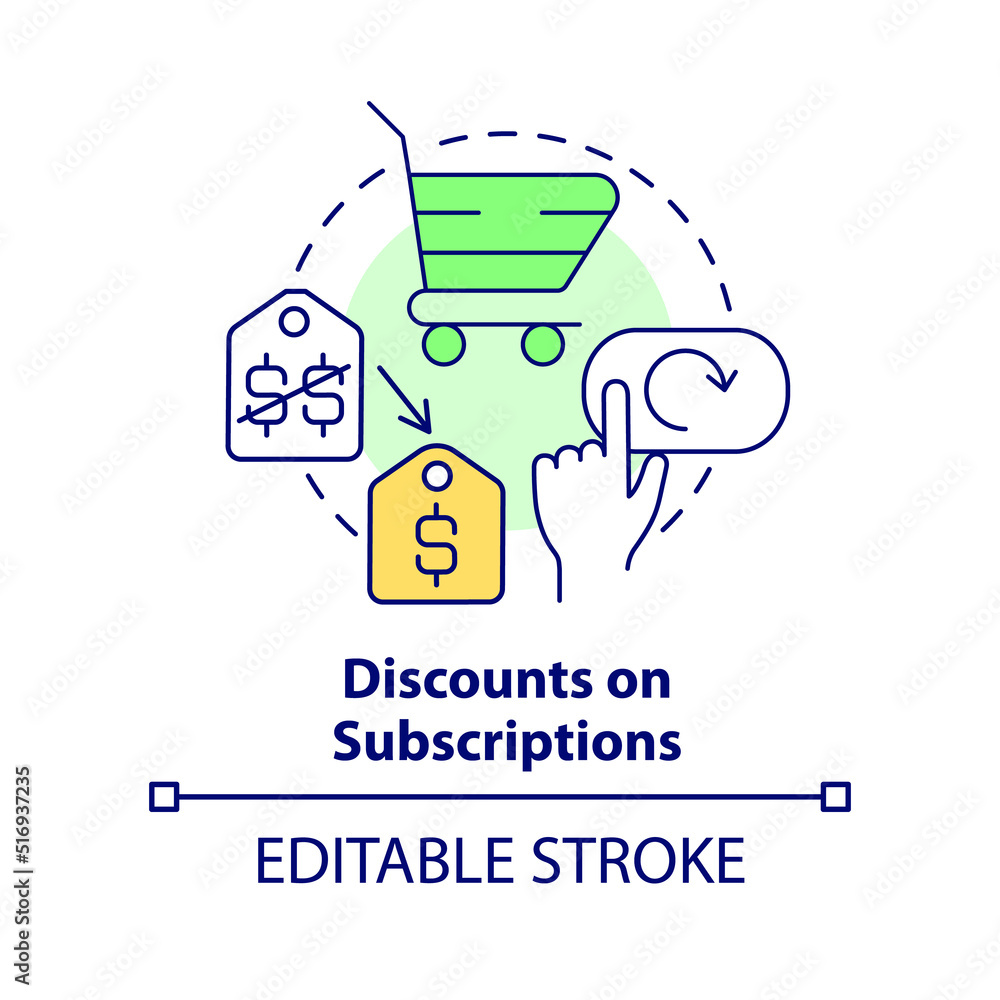 Discounts on subscriptions concept icon. Incentive for customers ...