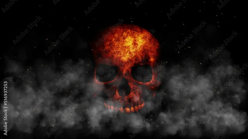 Skull burning hell fire background. Human skull with fire flames and ...