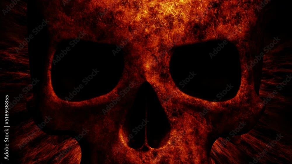 Skull burning hell fire background. Close up - human skull with fire ...