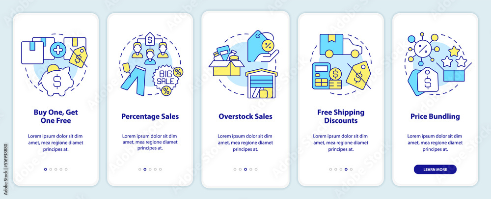 Types of discounts onboarding mobile app screen. Customer incentives ...