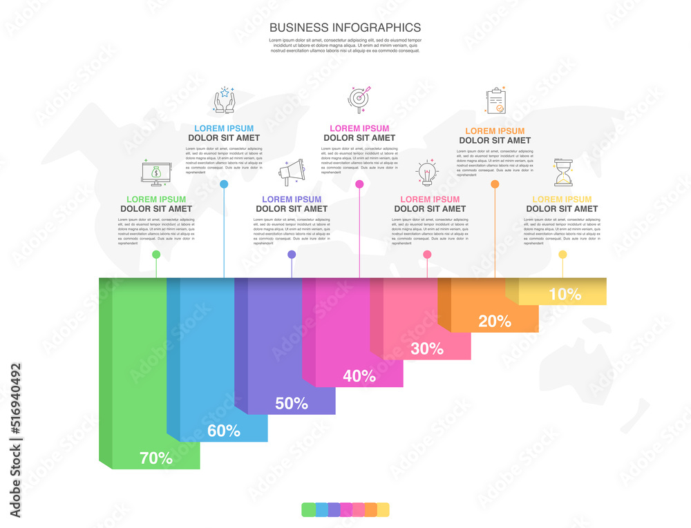 Vector creative infographic of columns bar chart with seven options ...
